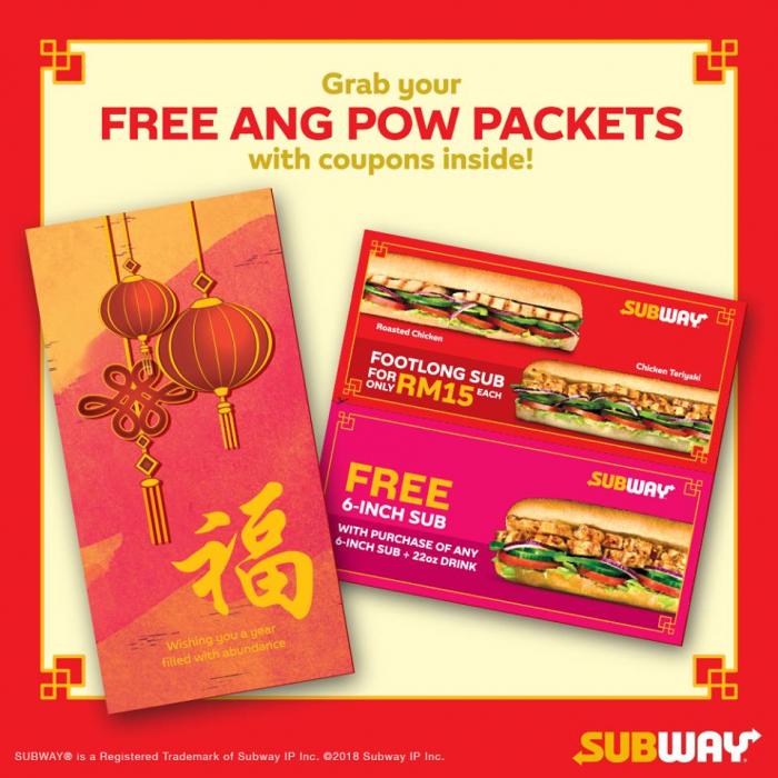 Subway FREE Angpow Packets With Coupons Inside (9 January 2019 - 28 ...