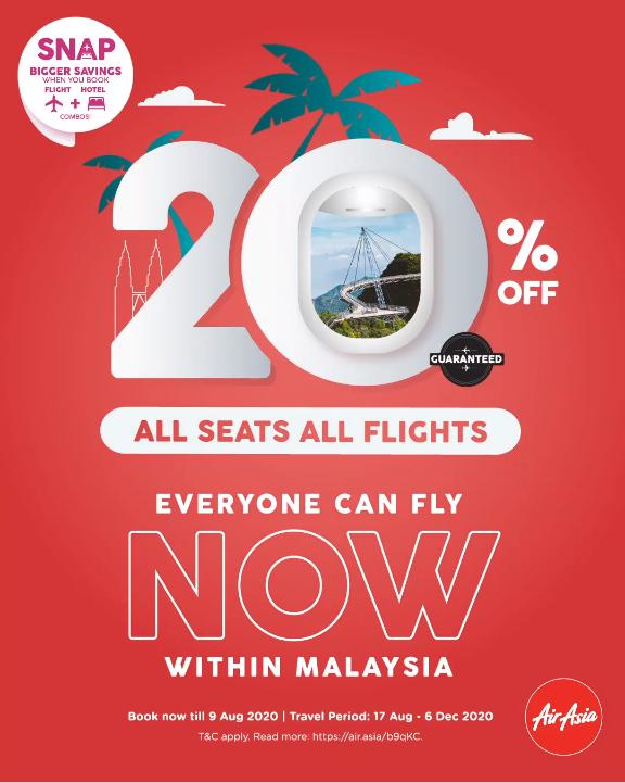 AirAsia All Seats All Flights 20% OFF Promotion (valid until 9 Aug 2020)