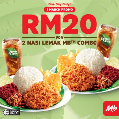 Marrybrown Nasi Lemak MB Combo Promotion 2 for RM20 (1 Mar 2021)