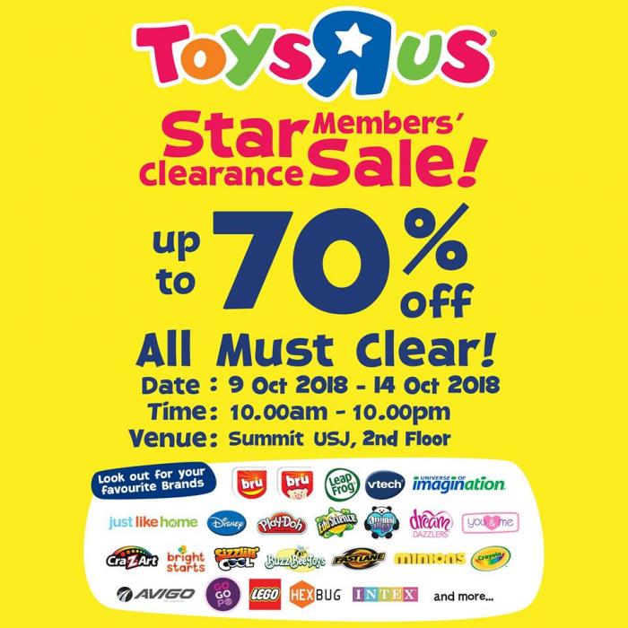 Toys R Us Star Members Clearance Sale Up To 70% OFF (9 October 2018 ...