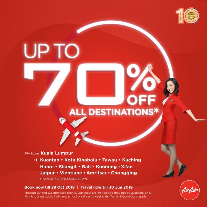 AirAsia Sale Up To 70% OFF for ALL Destinations (15 October 2018 - 28 ...