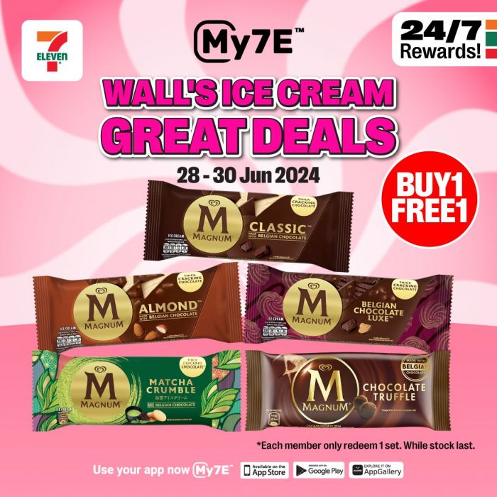 7-Eleven Wall's Ice Cream Buy 1 FREE 1 Promotion from 28-30 June 2024