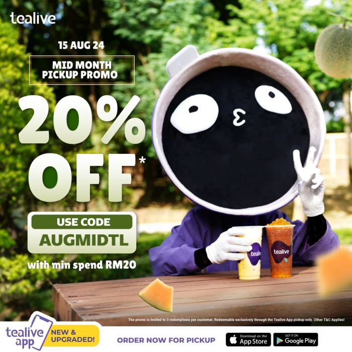 Tealive Mid-Month Pickup Promo: 20% OFF with Promo Code on 15-16 August ...