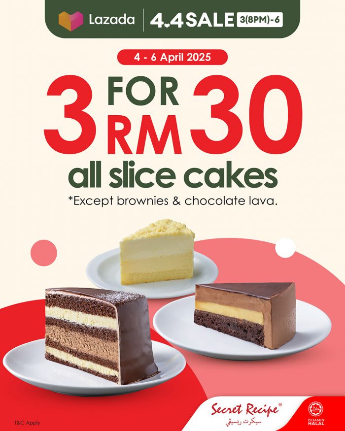 Secret Recipe Lazada 4.4 Sale (4-6 Apr 2025) – RM30 for 3 Slice Cakes ...