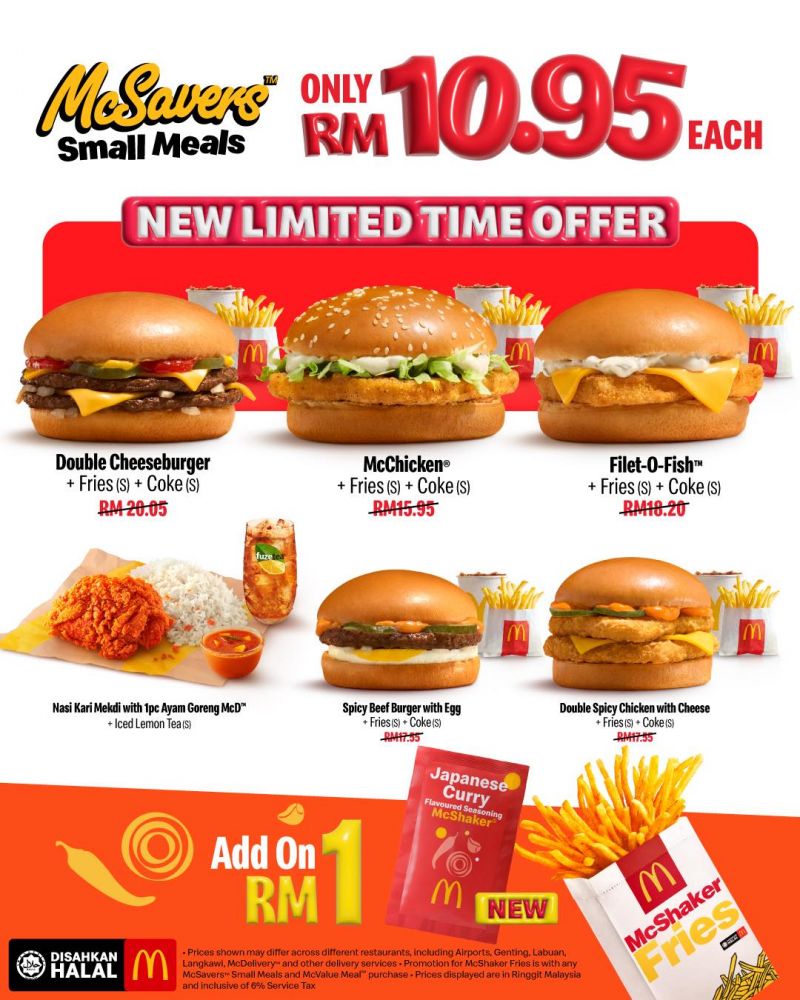 McDonald's McSavers Small Meals: Get a Full Set from only RM10.95!