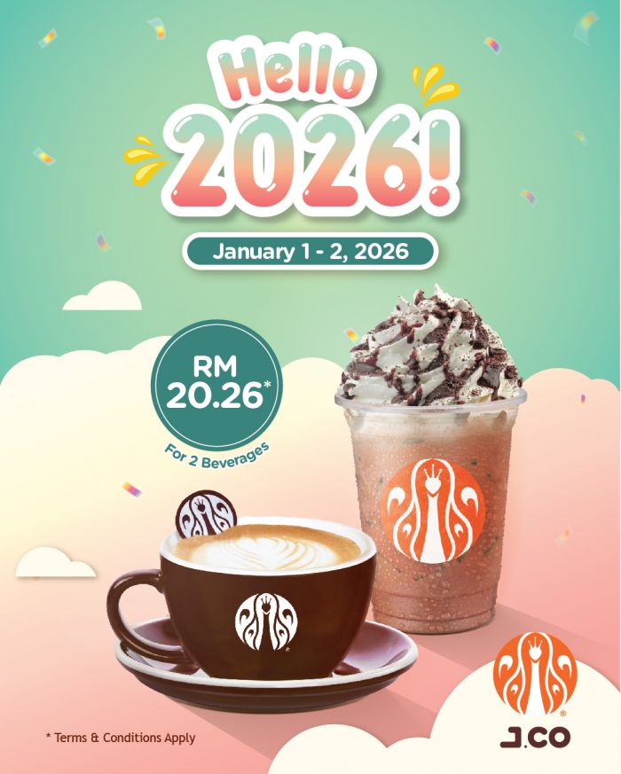 J.CO Donuts New Year Special: 2 Beverages for RM20.26 | 1-2 Jan 2026