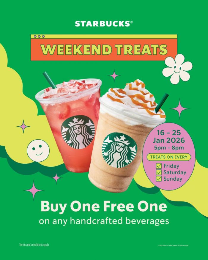 Starbucks Promotion: Weekend Treats Buy 1 Free 1 | 16-25 January 2026
