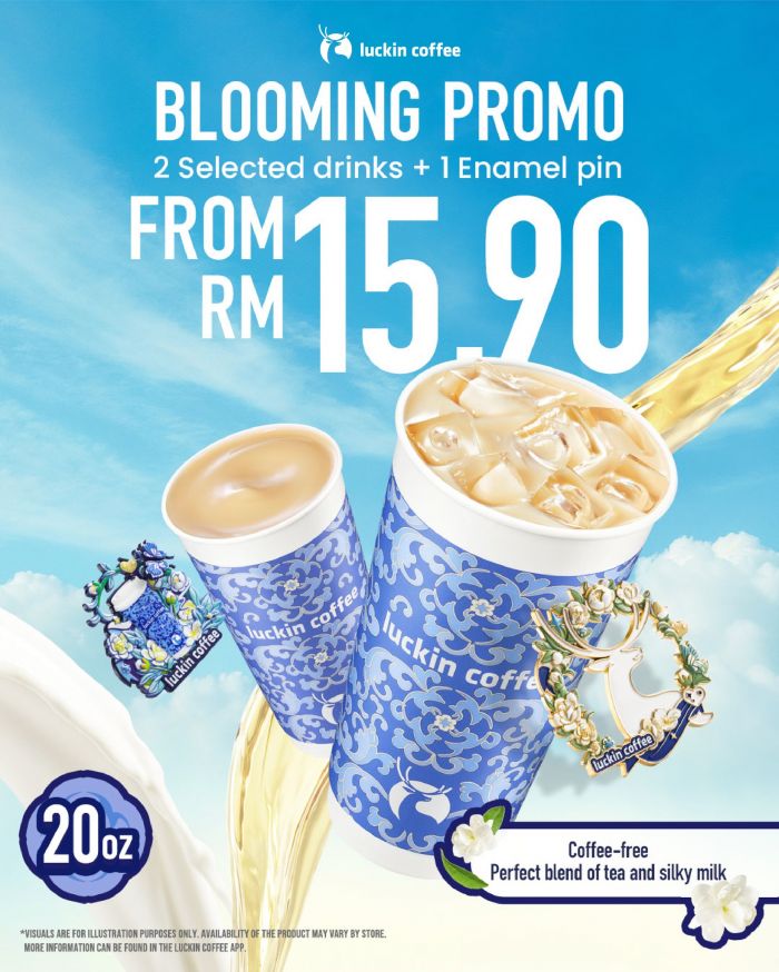 Luckin Coffee Blooming Promo: 2 Drinks + Free Enamel Pin from RM15.90